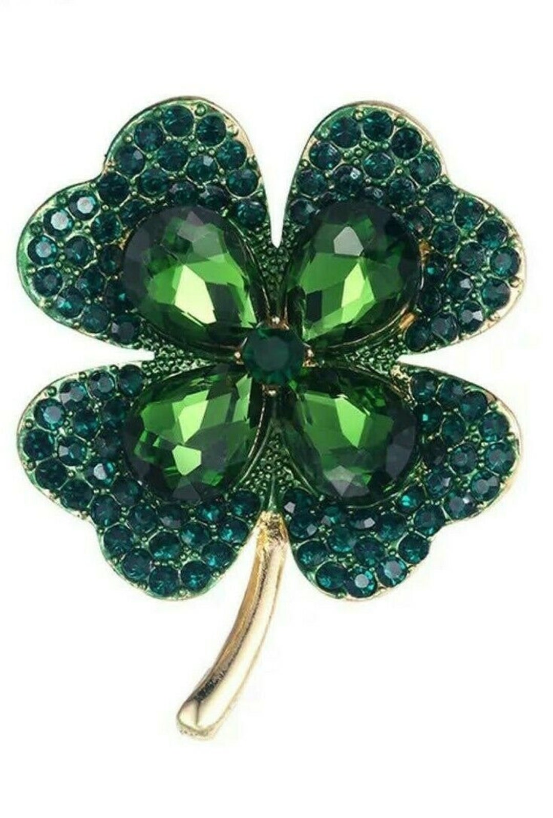 Vtg 90s Kelly Green Shamrock Crystal Open Back Foiled Rhinestones Four ...