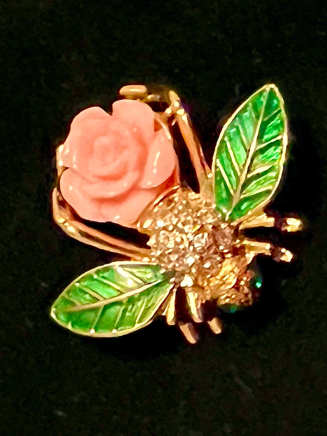 Rare JOAN RIVERS Signed Pink Camellia Flower Green Enamel & Emerald ...