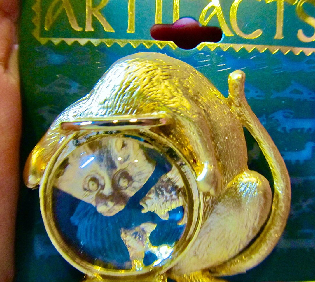 JJ Jonette Signed Artifacts Clear LUCITE Jelly Belly Fish Bowl W/ Gold ...