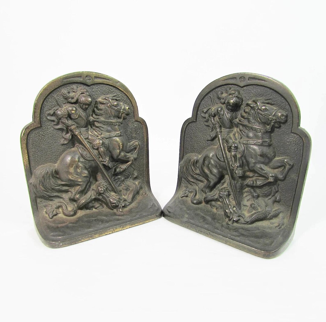 Antique Hubley 1920s Bronze & Cast Iron St. George Slaying the Dragon ...