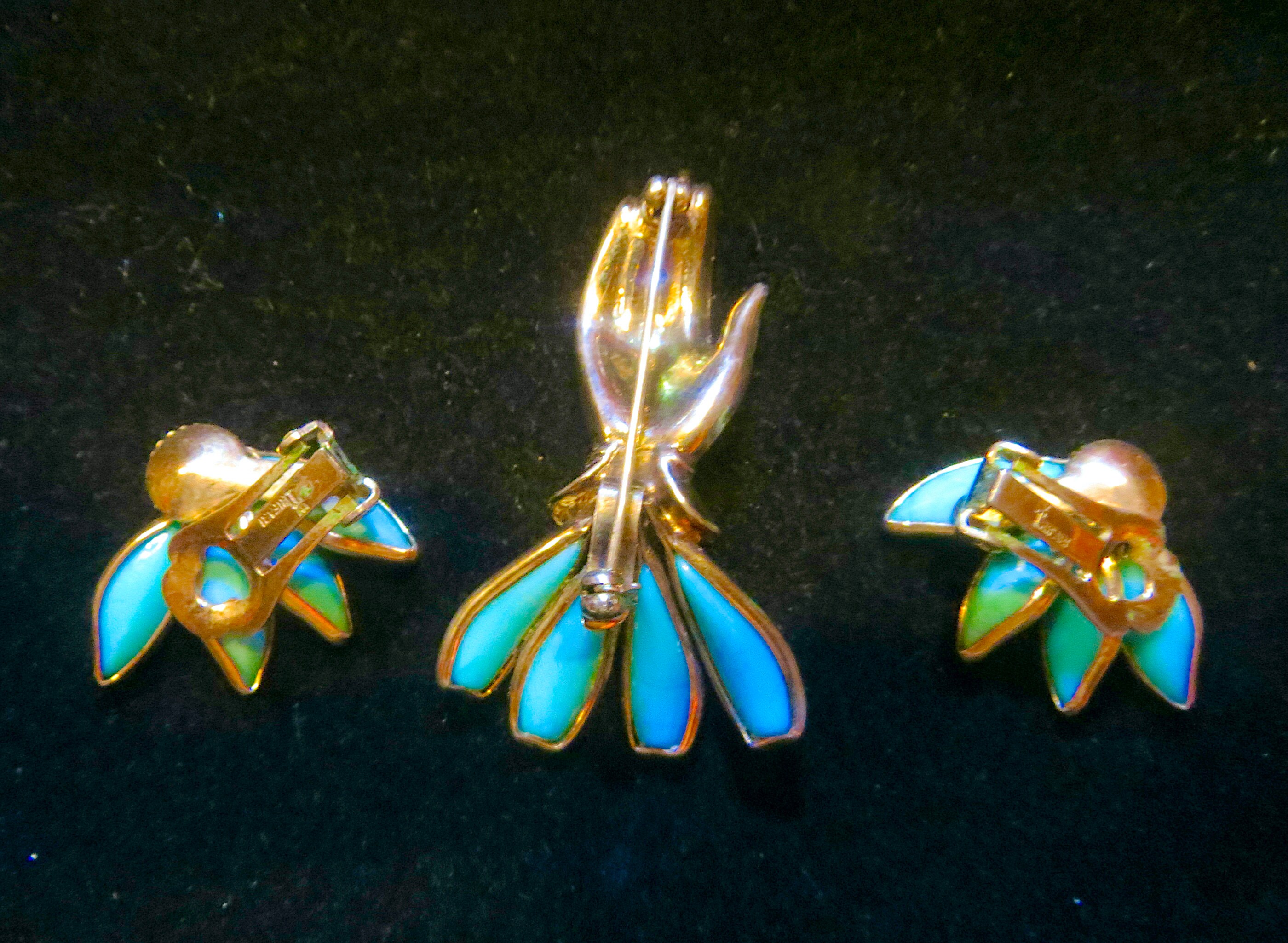 CROWN TRIFARI Signed Alfred Philippe Turquoise Blue Poured - Etsy