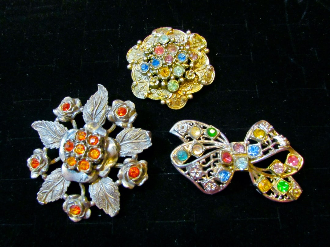 Vintage LN Little Nemo Signed Antique Jewelry Lot Three Beautiful Bezel ...