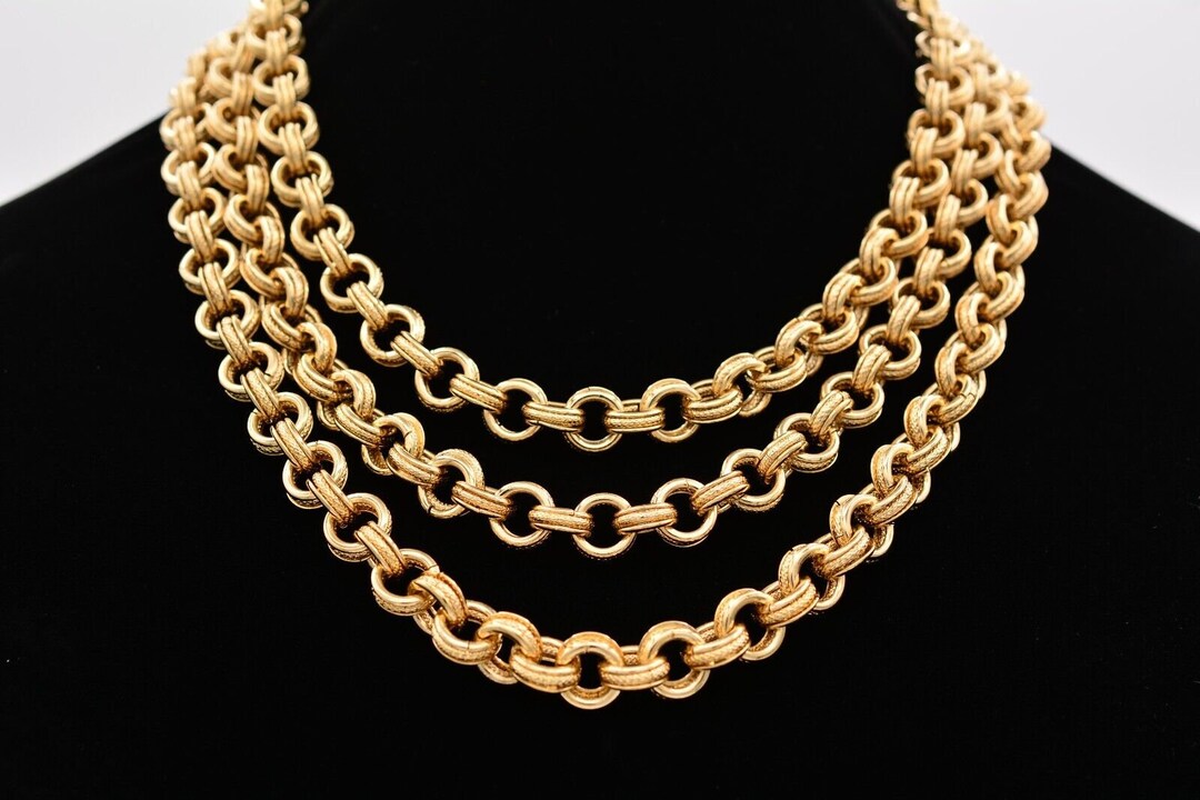Vintage 80s GIVENCHY Chunky Triple Strand Gold Rolo Chain Necklace ...