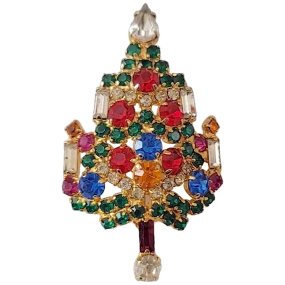 Vintage Warner Prong Set Multi Color Rhinestone Chris… - Gem