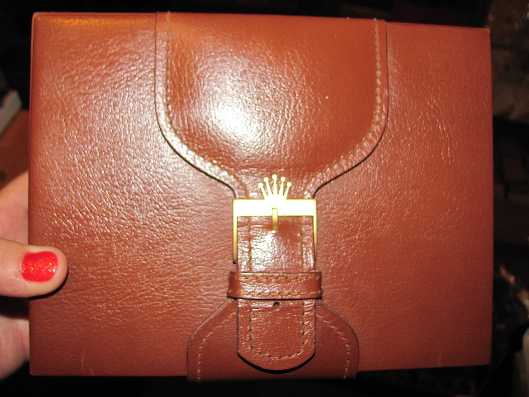 Genuine 1971 ROLEX PRESIDENT Brown Leather Wood Lined Watch Jewelry BOX ...