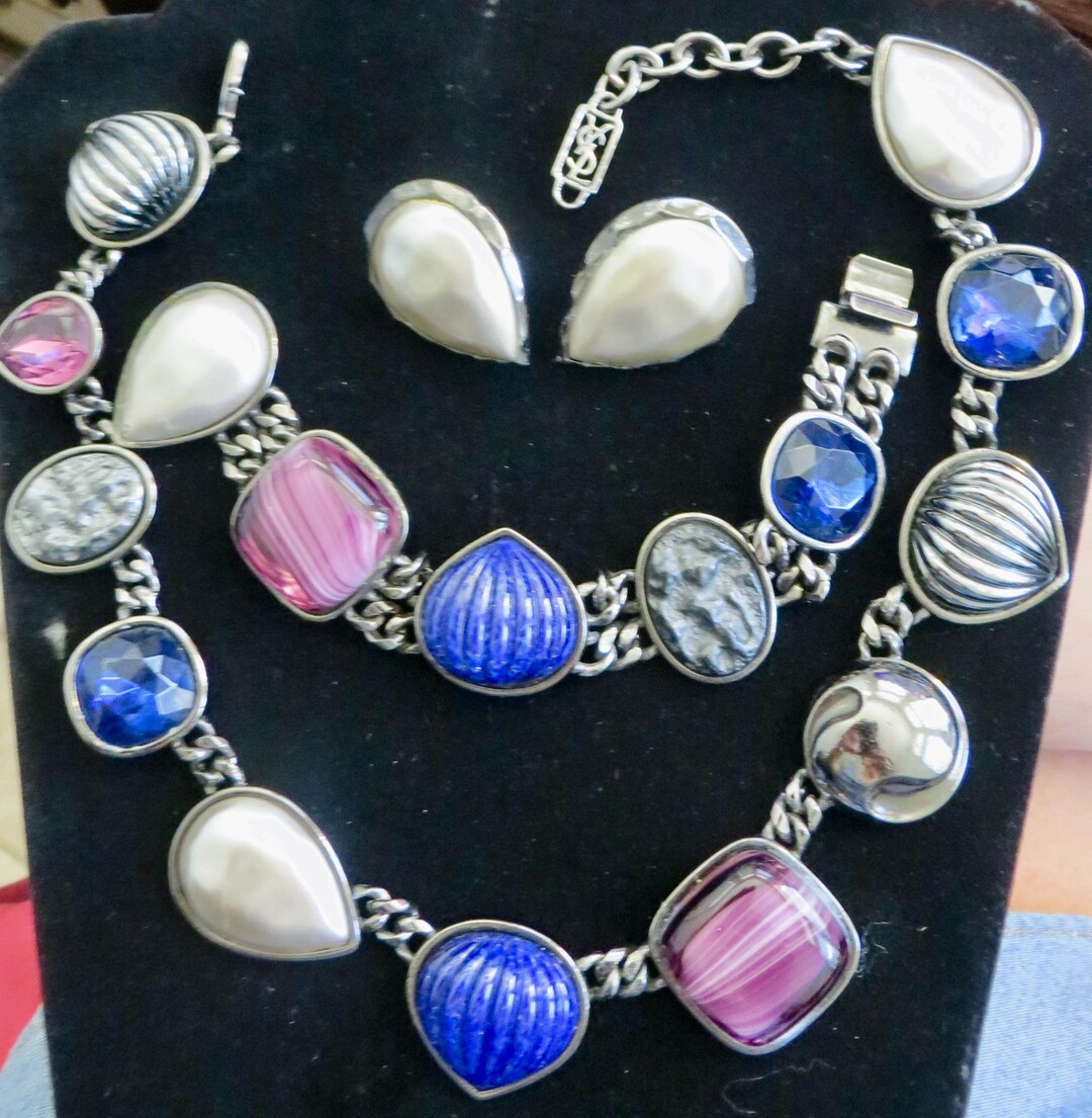 YSL YVES Saint LAURENT Goosens Full Parure Natural Gemstone Cabochons ...