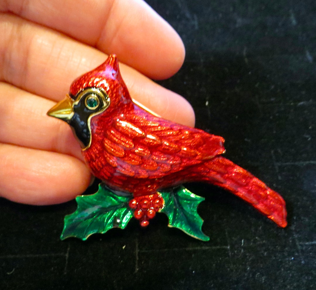 Vintage JOAN RIVERS Private Collection Enamel Red Cardinal Holly Brooch ...