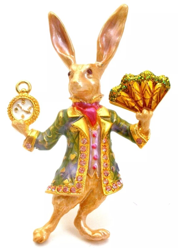 Rare KIRKS FOLLY White RABBIT Clock Alice In Wonderla… - Gem