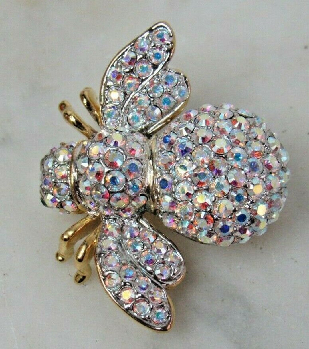 Joan Rivers Signed Lg WINNER Bee Brooch Pin Pave Aurora Borealis ...