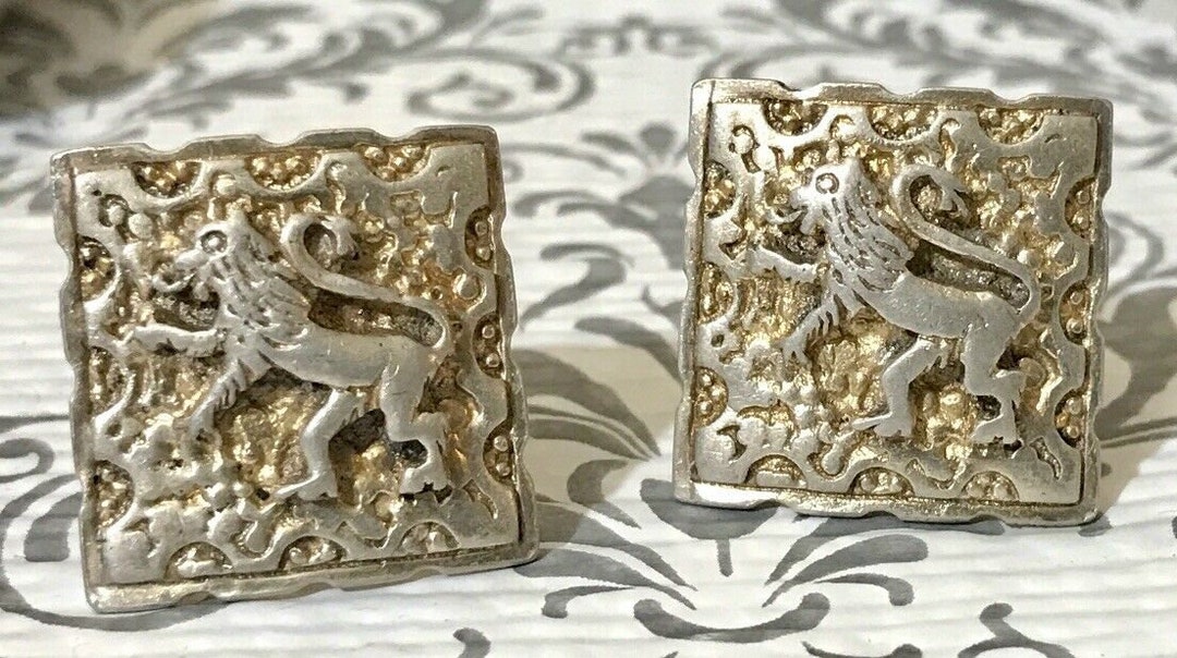 Vtg. FENWICK & SAILORS 925 Sterling Silver Gold Embossed Lion Griffin ...