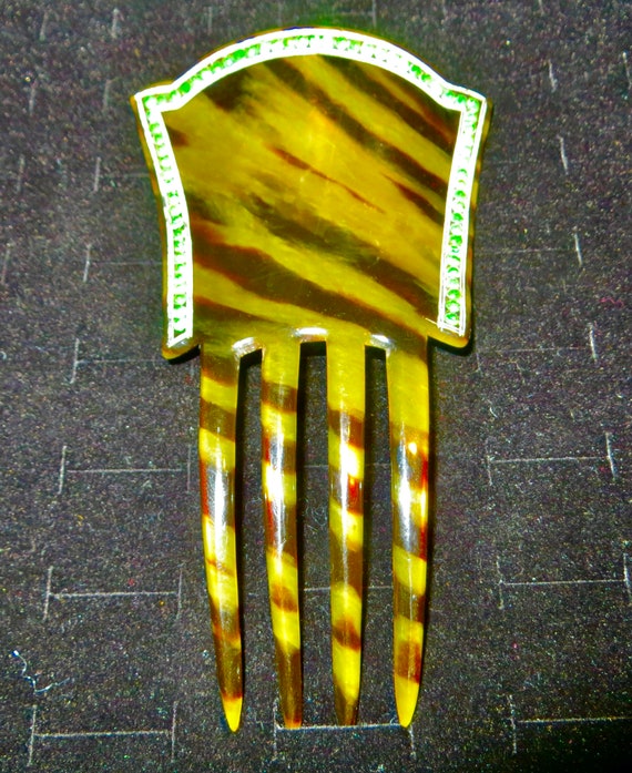 Antique Victorian Faux Tortoise Shell Celluloid & Eme… - Gem