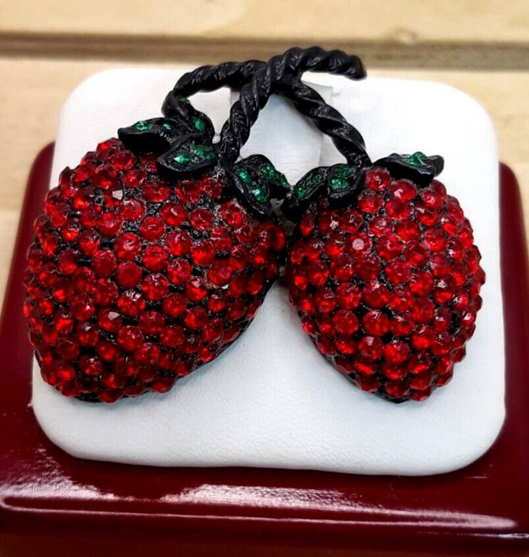 Vintage WEISS Signed Cherry Red Crystal Rhinestones & Japanned Mounting ...