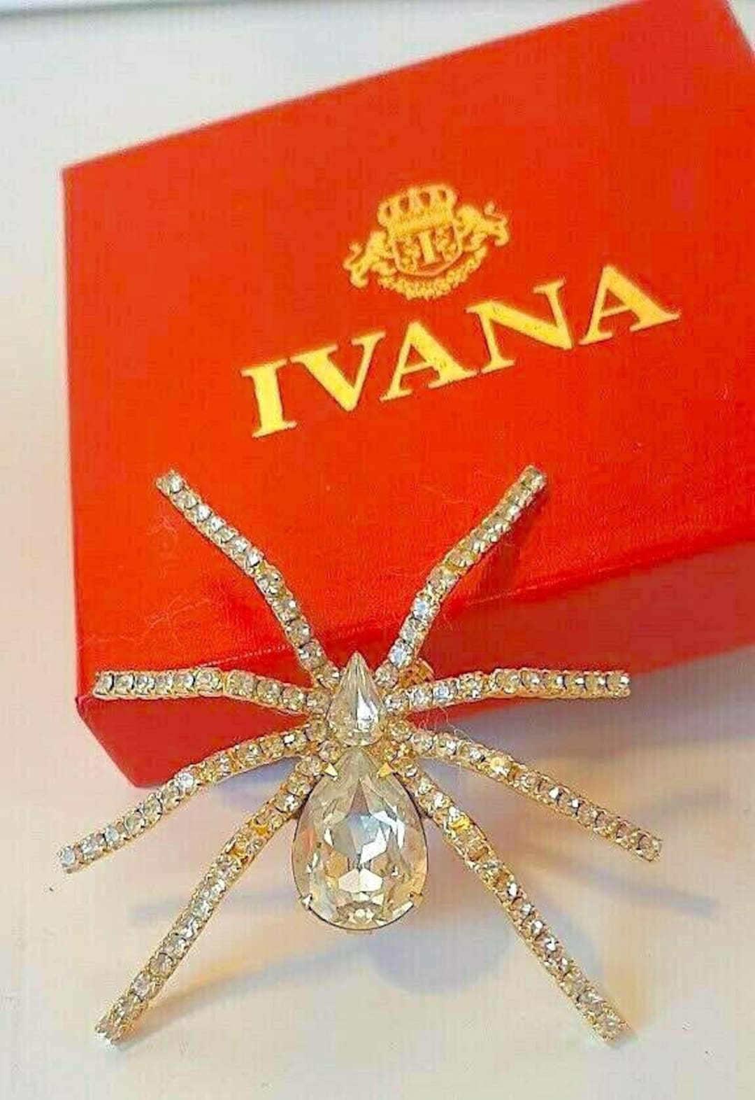 IVANA TRUMP High End Spider Brooch Pin Swarovski Crystals Gold Plated ...