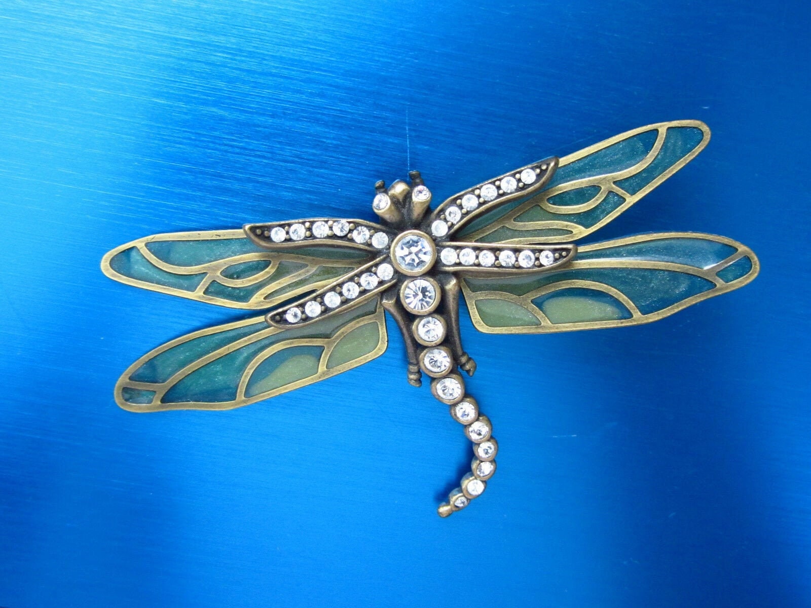 KJL KENNETH LANE Signed 3" Plique A Jour Dragonfly Rhinestone Butterfly ...