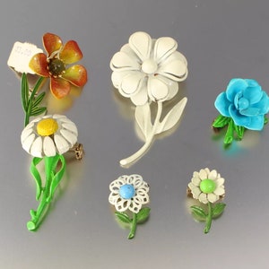 Lot of 6 Enamel Metal Flower Pins Brooches Small Medium Vintage Costume ...