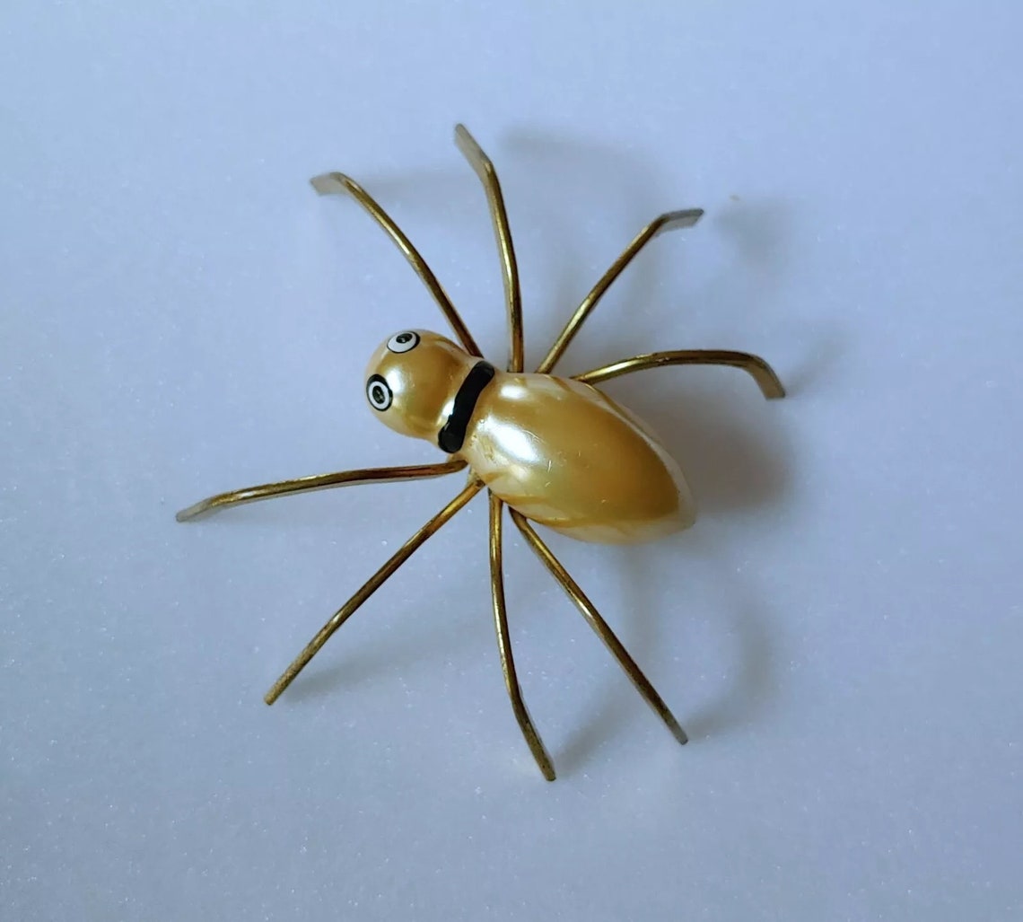 Antique 30s-40s BAKELITE SPIDER Large Gold Lacquer Brooch Pin Brass ...