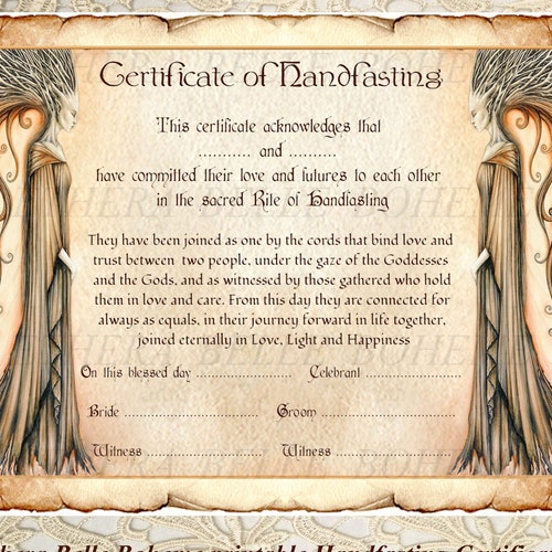 A4 Handfasting Digital Certificate Elf Fairy Medieval Wiccan - Etsy