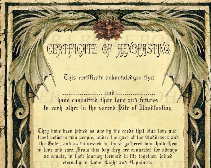 A4 Printable Handfasting Certificate, Wiccan Wedding Certificate, Pagan ...