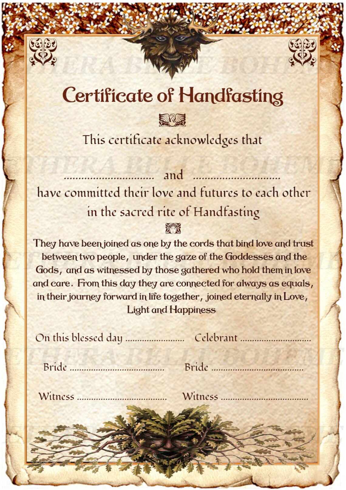 A4 LGBTQ LGBT Lesbian Gay Printable Handfasting Certificate, Wiccan ...