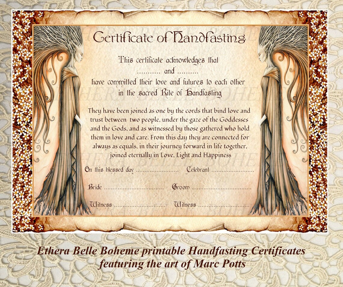 A4 Handfasting Digital Certificate Elf Fairy Medieval Wiccan - Etsy