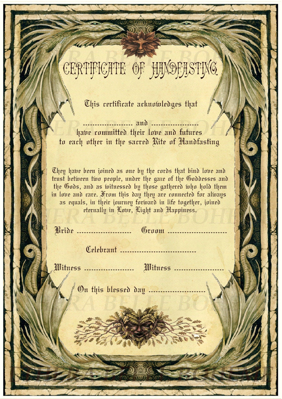 A4 Printable Handfasting Certificate Wiccan Wedding | Etsy