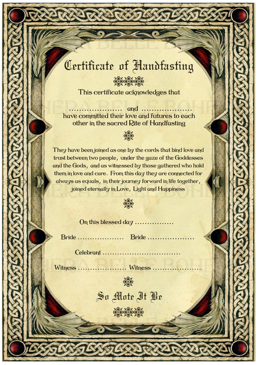 A4 LGBT LGBTQ Lesbian Gay Printable Handfasting Certificate - Etsy