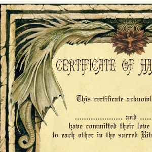 A4 Printable Handfasting Certificate, Wiccan Wedding Certificate, Pagan ...