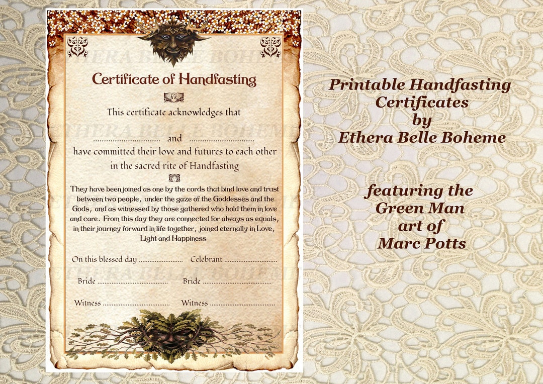 A4 LGBTQ LGBT Lesbian Gay Printable Handfasting Certificate, Wiccan ...