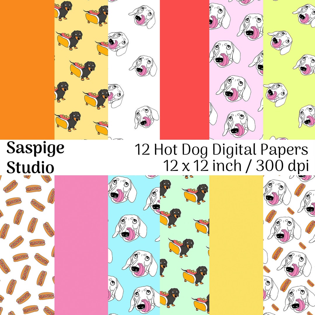 Sausage Dog Digital Paper Bundle - Cute Dachshund Illustrated Scrapbook ...