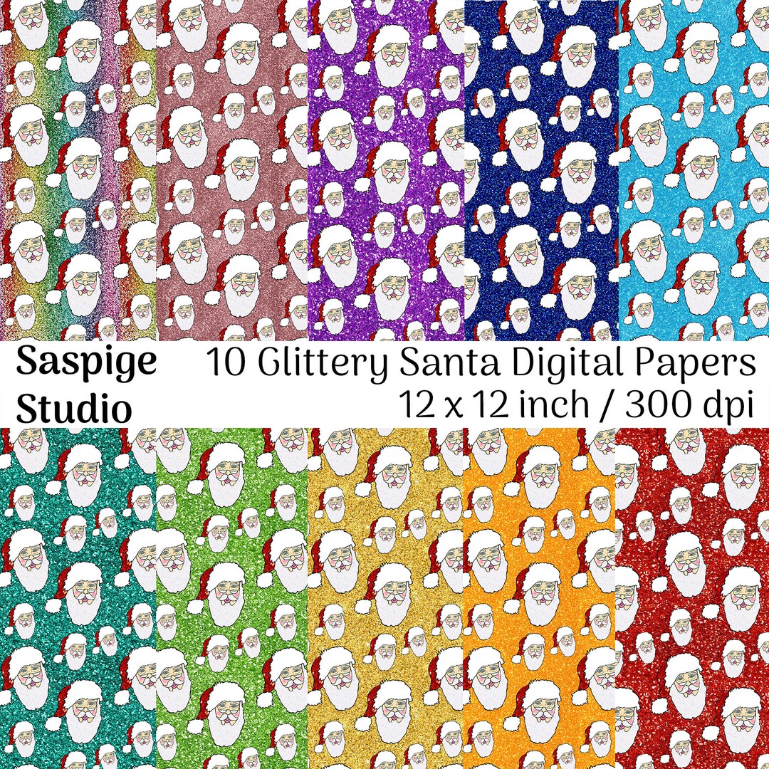 Seamless Glittery Santa Digital Paper Bundle Christmas - Etsy