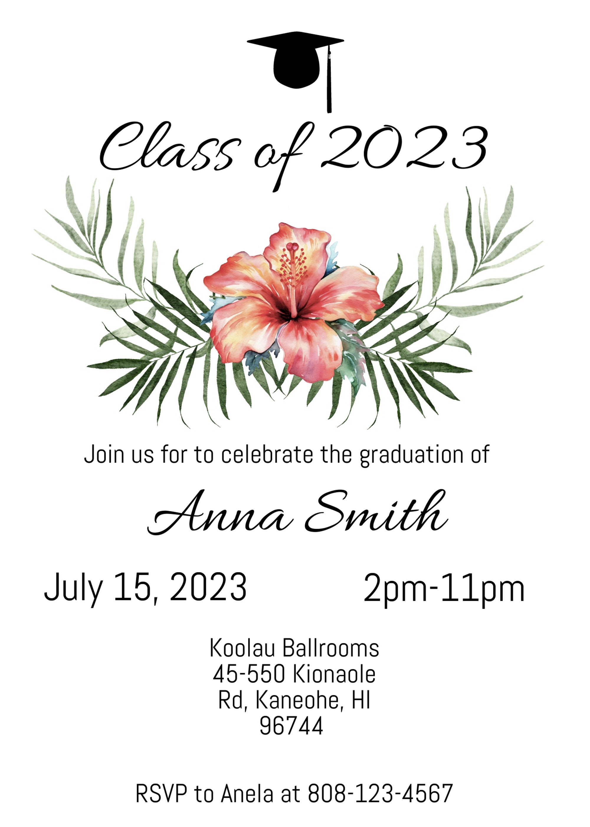 Hawaiian Graduation Invitation | Digital Download | Hibiscus Invitation ...