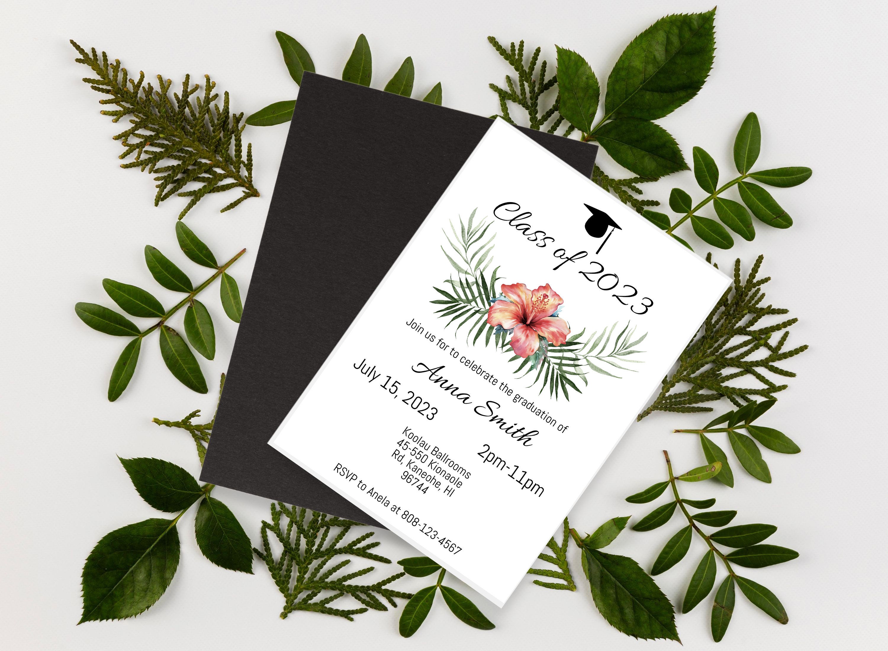 Hawaiian Graduation Invitation | Digital Download | Hibiscus Invitation ...