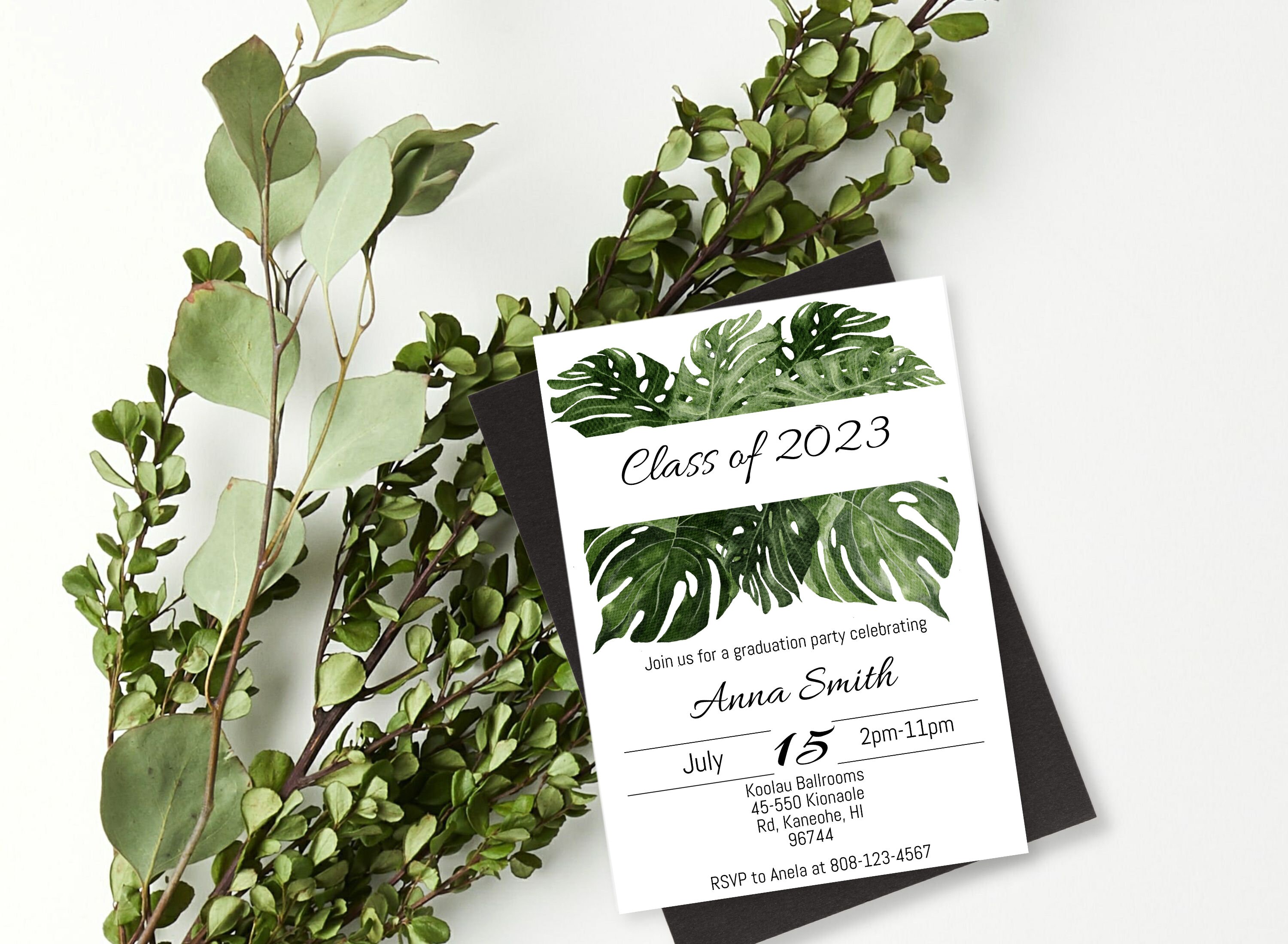 Monstera Leaf Graduation Invitation, Tropical Graduation Invitation - Etsy
