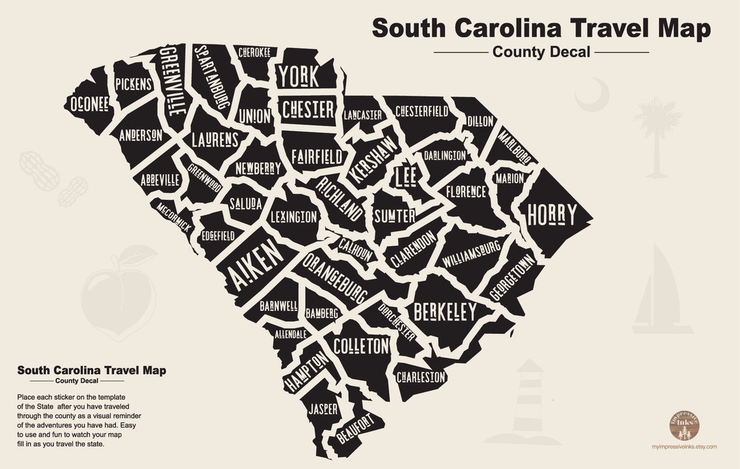 South Carolina Decal - Sticker Travel Map for Rv's and Campers - Etsy
