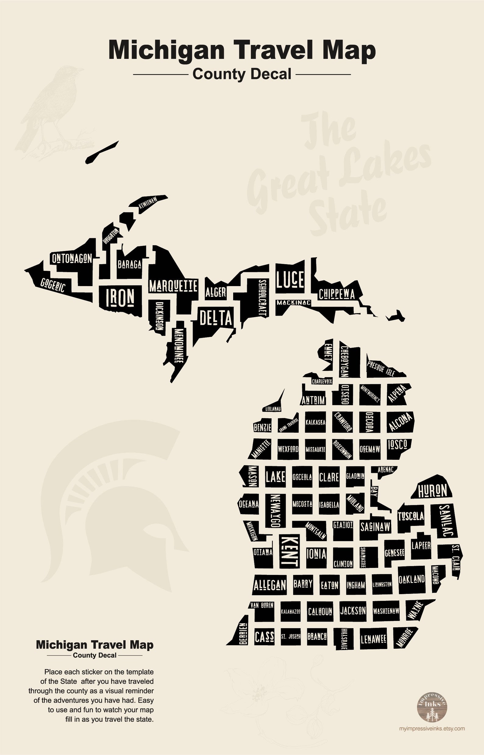 Michigan Decal - Sticker Travel Map for Rv's and Campers - Etsy