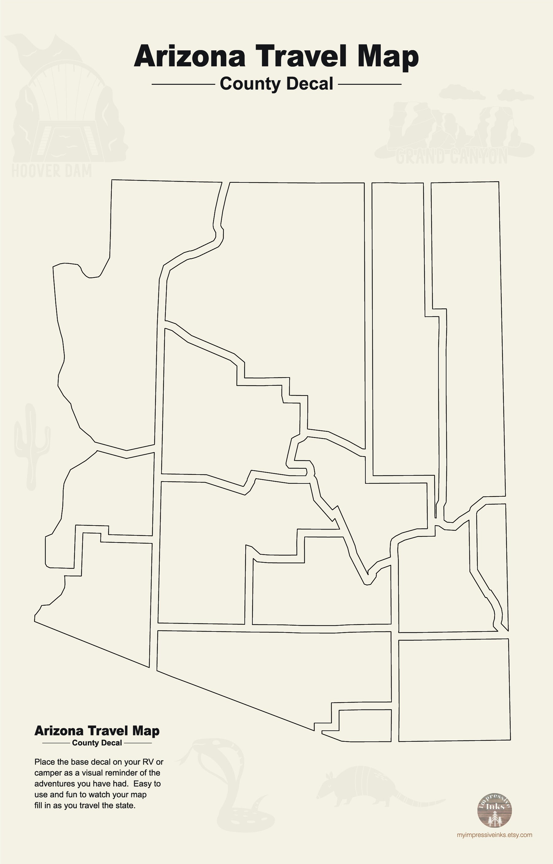 Arizona Decal Sticker Travel Map for Rv's and Campers | Etsy