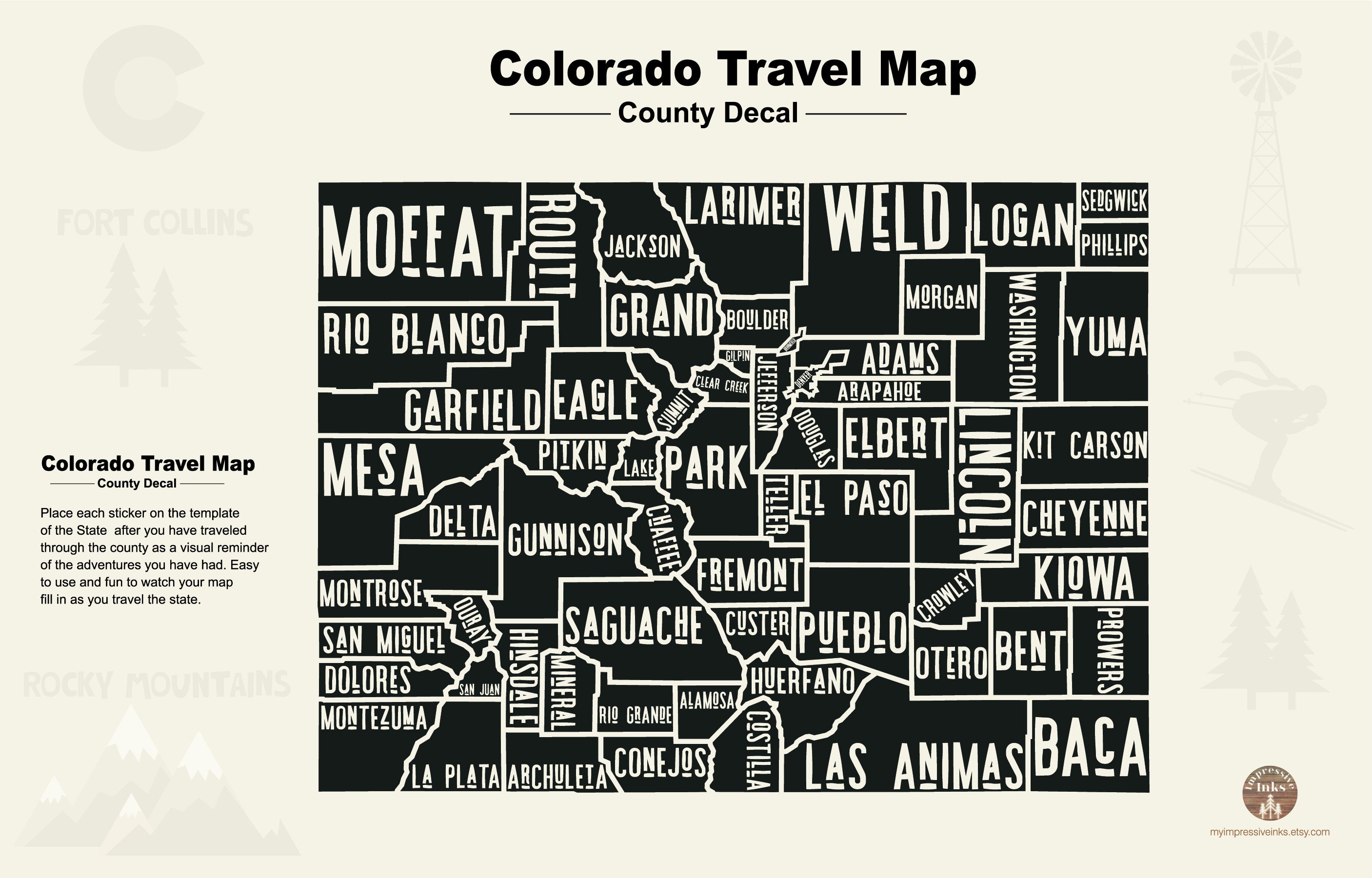 Colorado Decal Sticker Travel Map for Rv's and Campers | Etsy