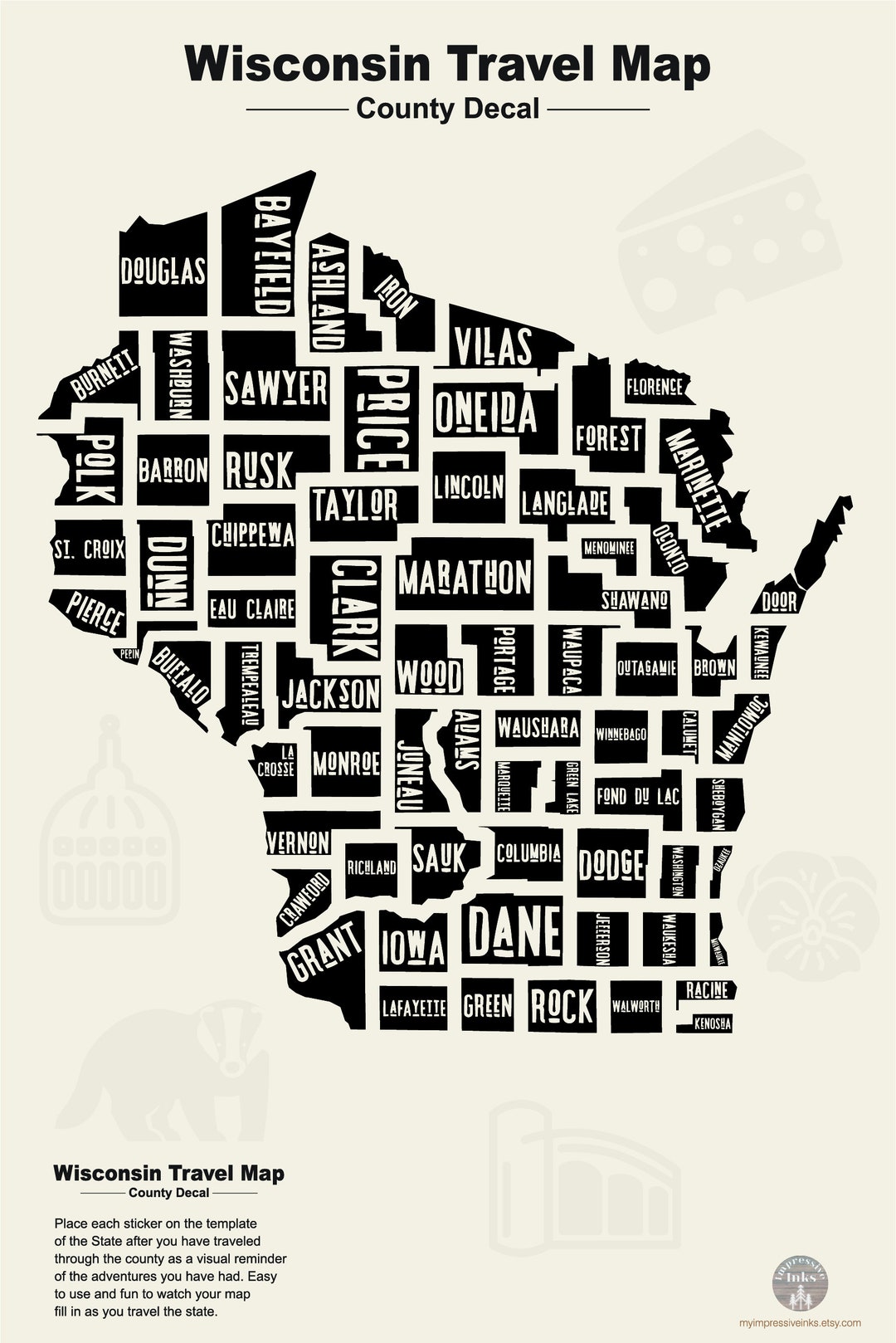 Wisconsin Decal - Sticker Travel Map for Rv's and Campers - Etsy