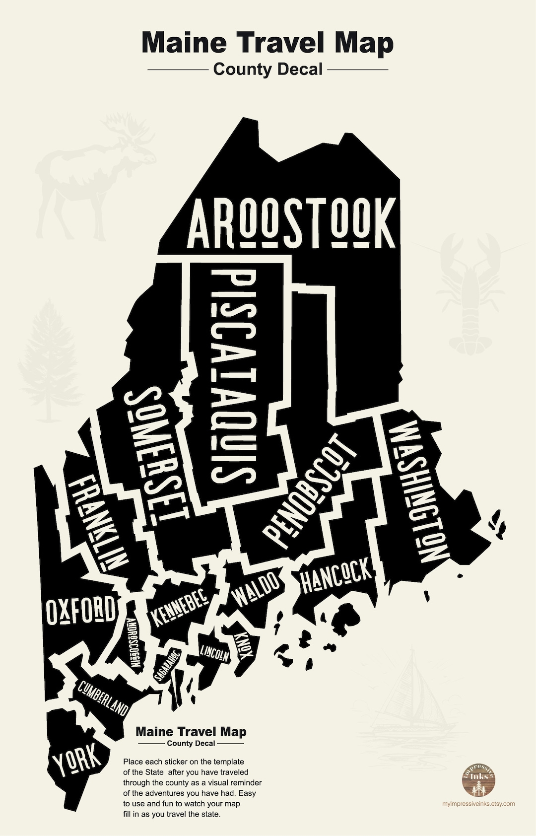 Maine State Decal - Sticker Travel Map for Rv's and Campers - Etsy