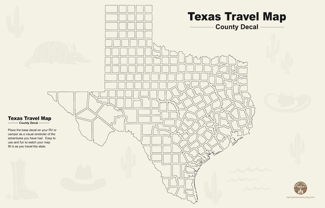Texas Decal - Sticker Travel Map for Rv's and Campers - Etsy