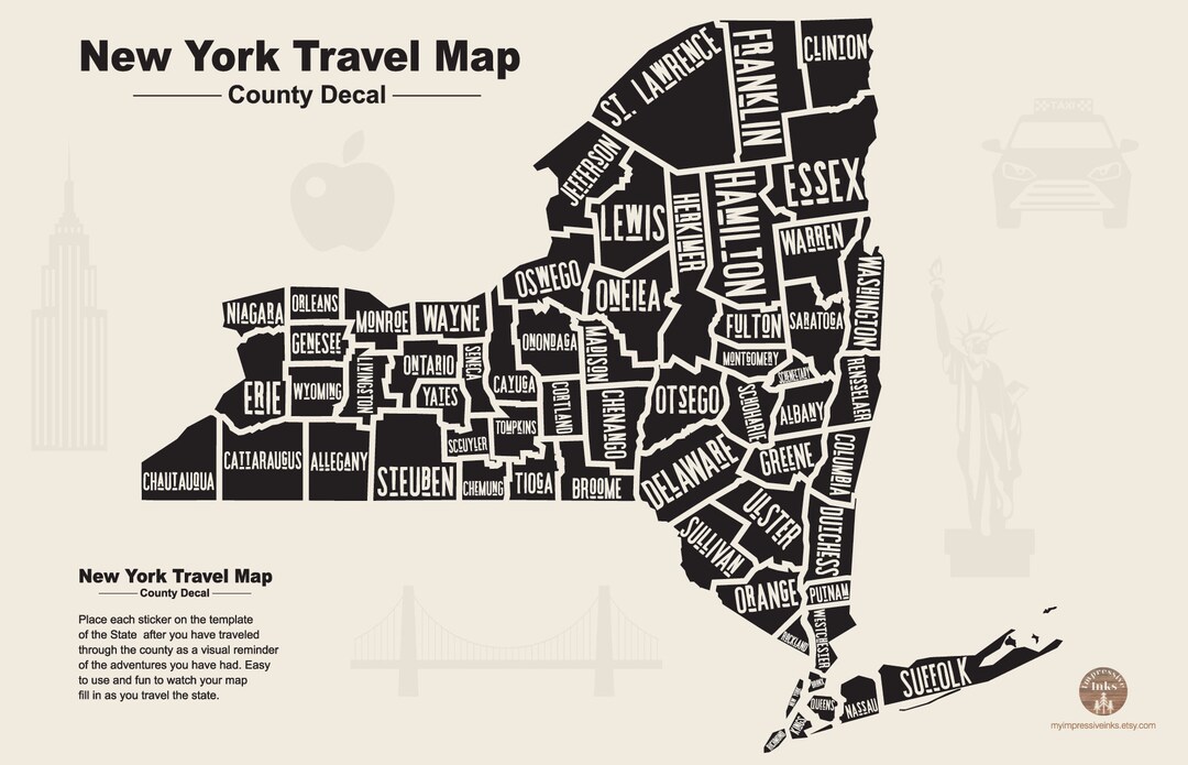 New York Decal - Sticker Travel Map for Rv's and Campers - Etsy