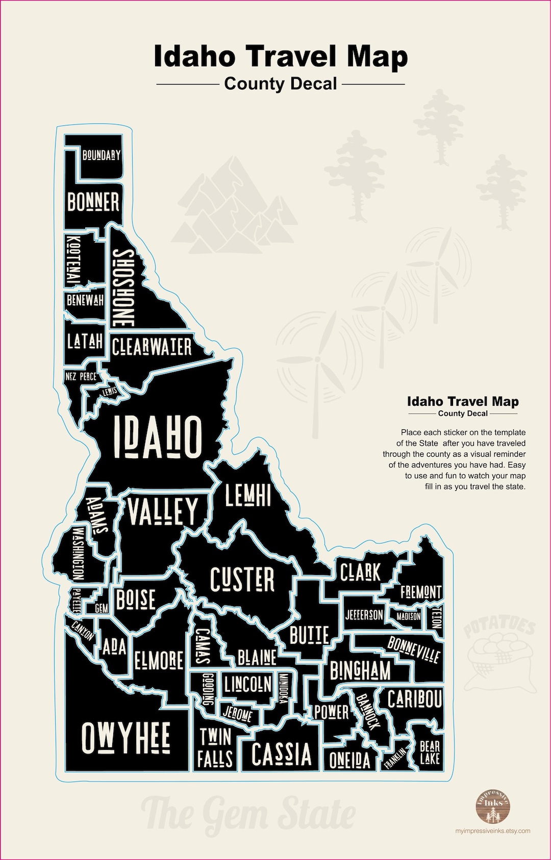 Idaho State Decal - Sticker Travel Map for Rv's and Campers - Etsy