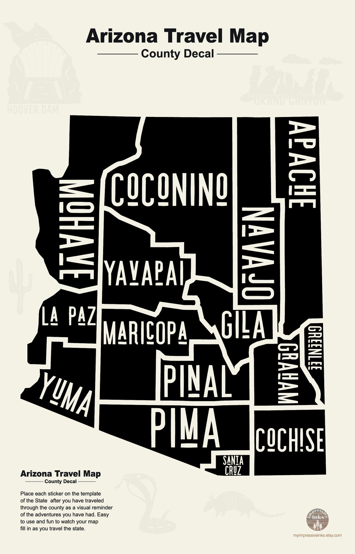 Arizona Decal Sticker Travel Map for Rv's and Campers - Etsy