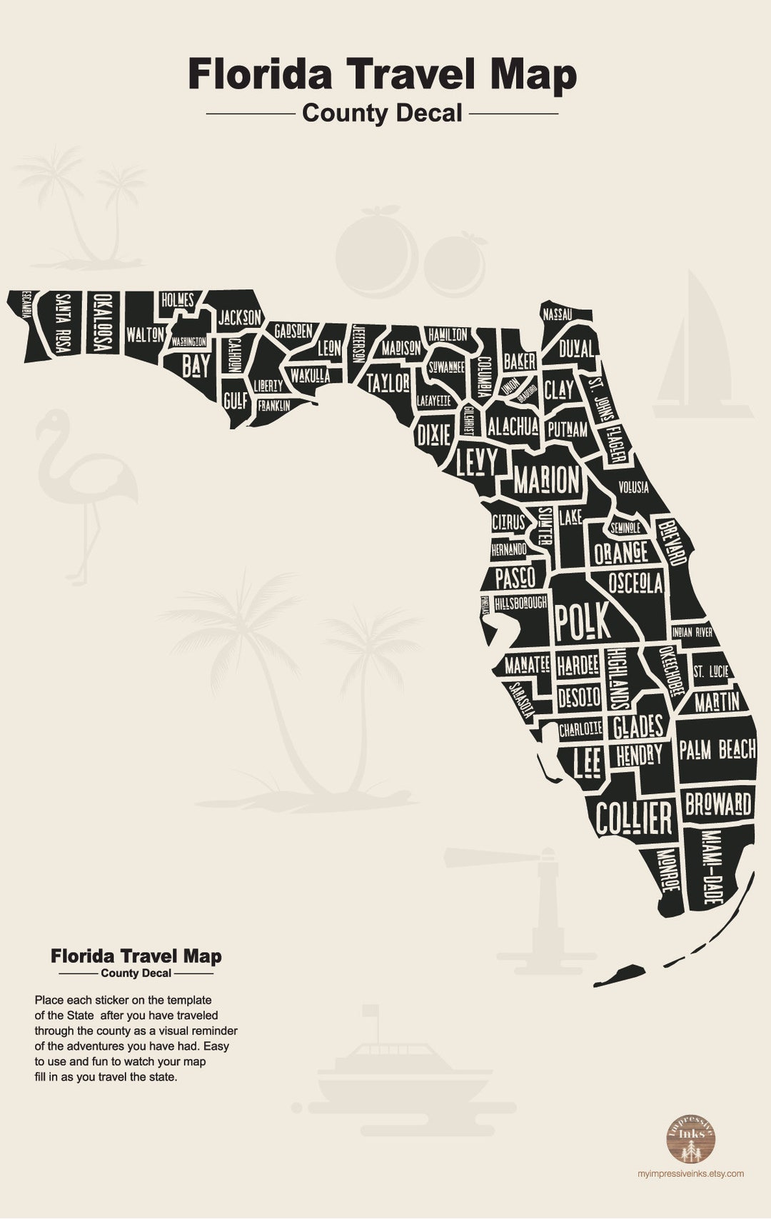Florida Decal - Sticker Travel Map for Rv's and Campers - Etsy