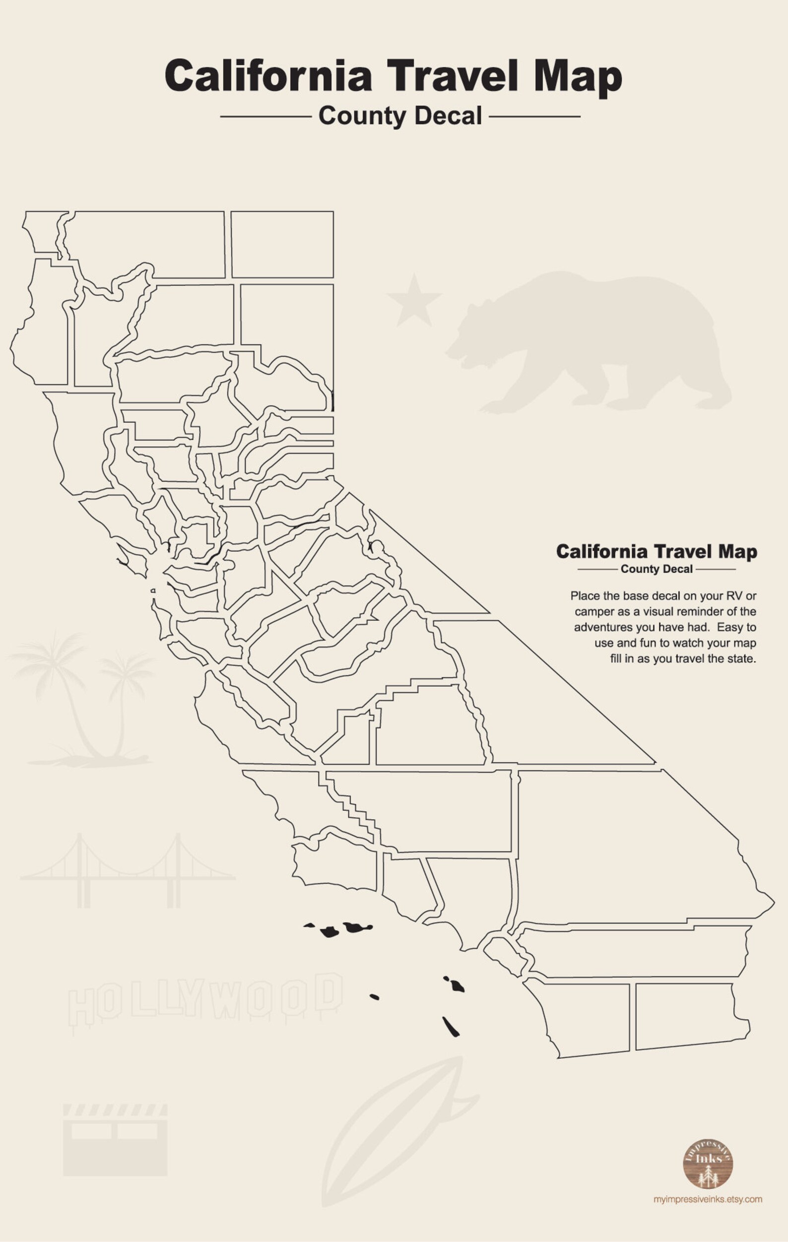 California Decal - Sticker Travel Map for Rv's and Campers - Etsy