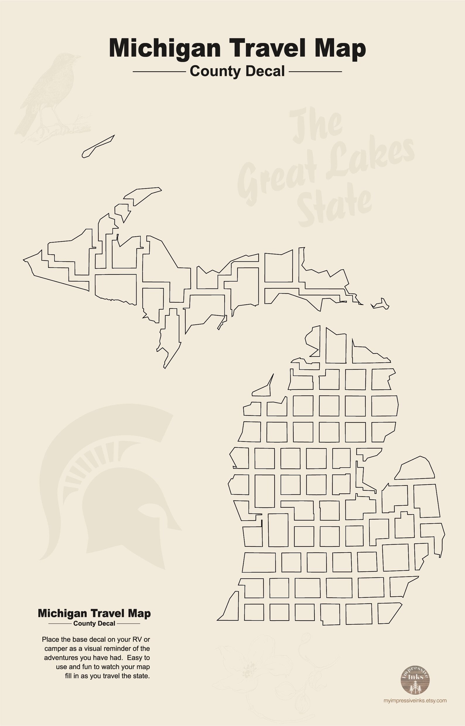Michigan Decal - Sticker Travel Map for Rv's and Campers - Etsy