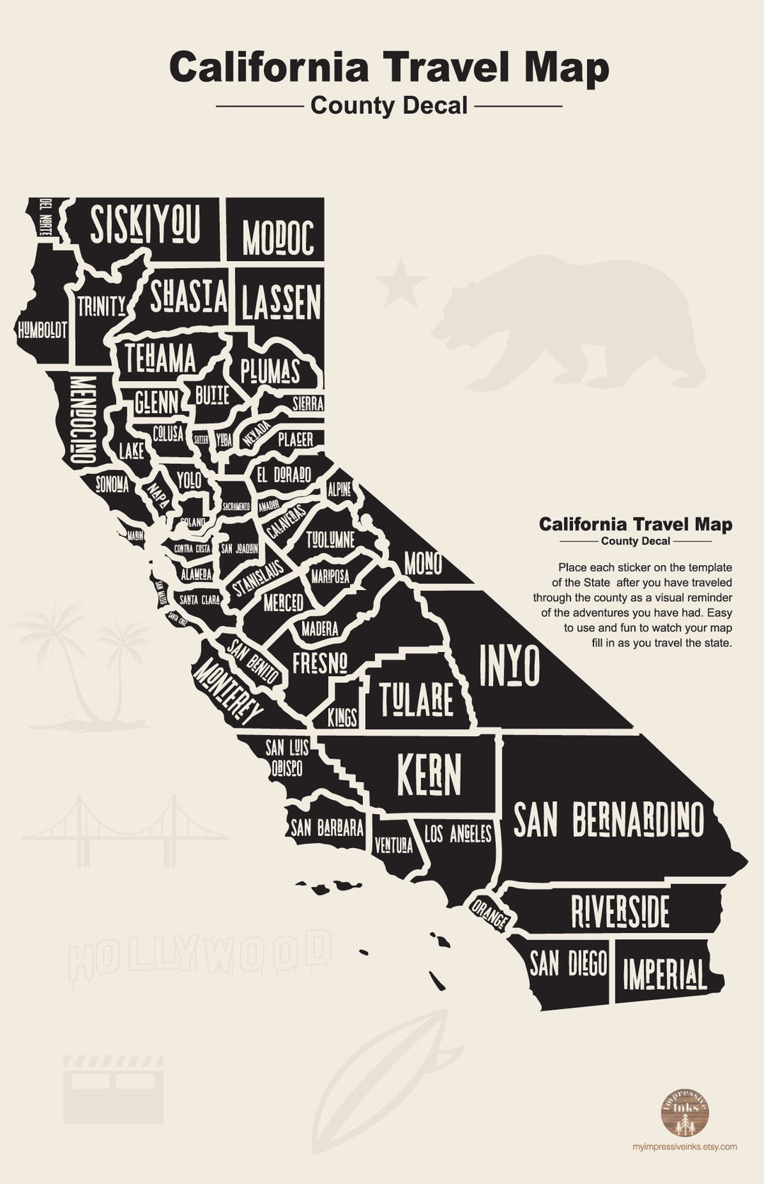 California Decal - Sticker Travel Map for Rv's and Campers - Etsy