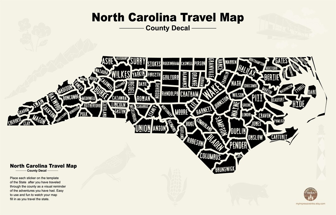 North Carolina Decal - Sticker Travel Map for Rv's and Campers - Etsy