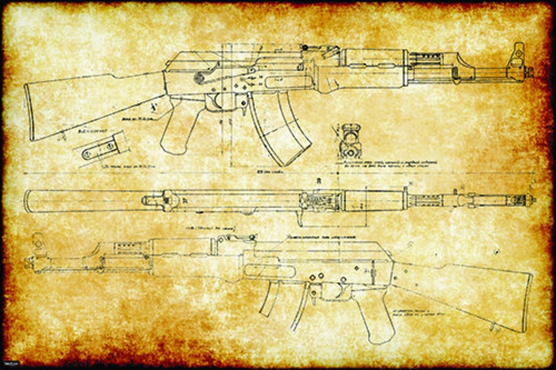 Kalashnikov AK47 Retro Vintage Machine Gun Weapon Engineering Technical ...