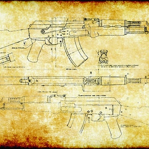 Kalashnikov AK47 Retro Vintage Machine Gun Weapon Engineering Technical ...